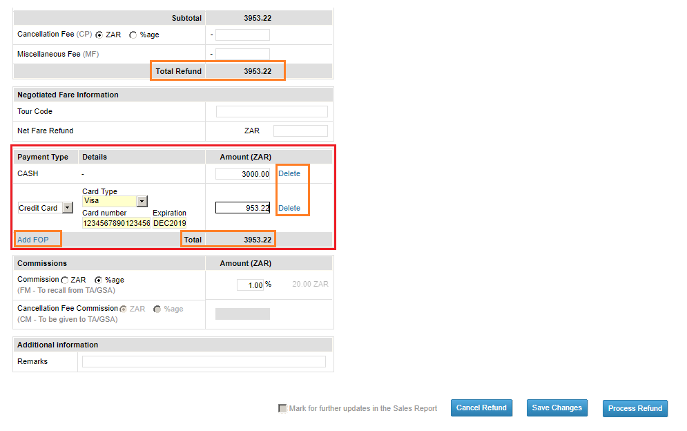 How to process a refund in graphic mode